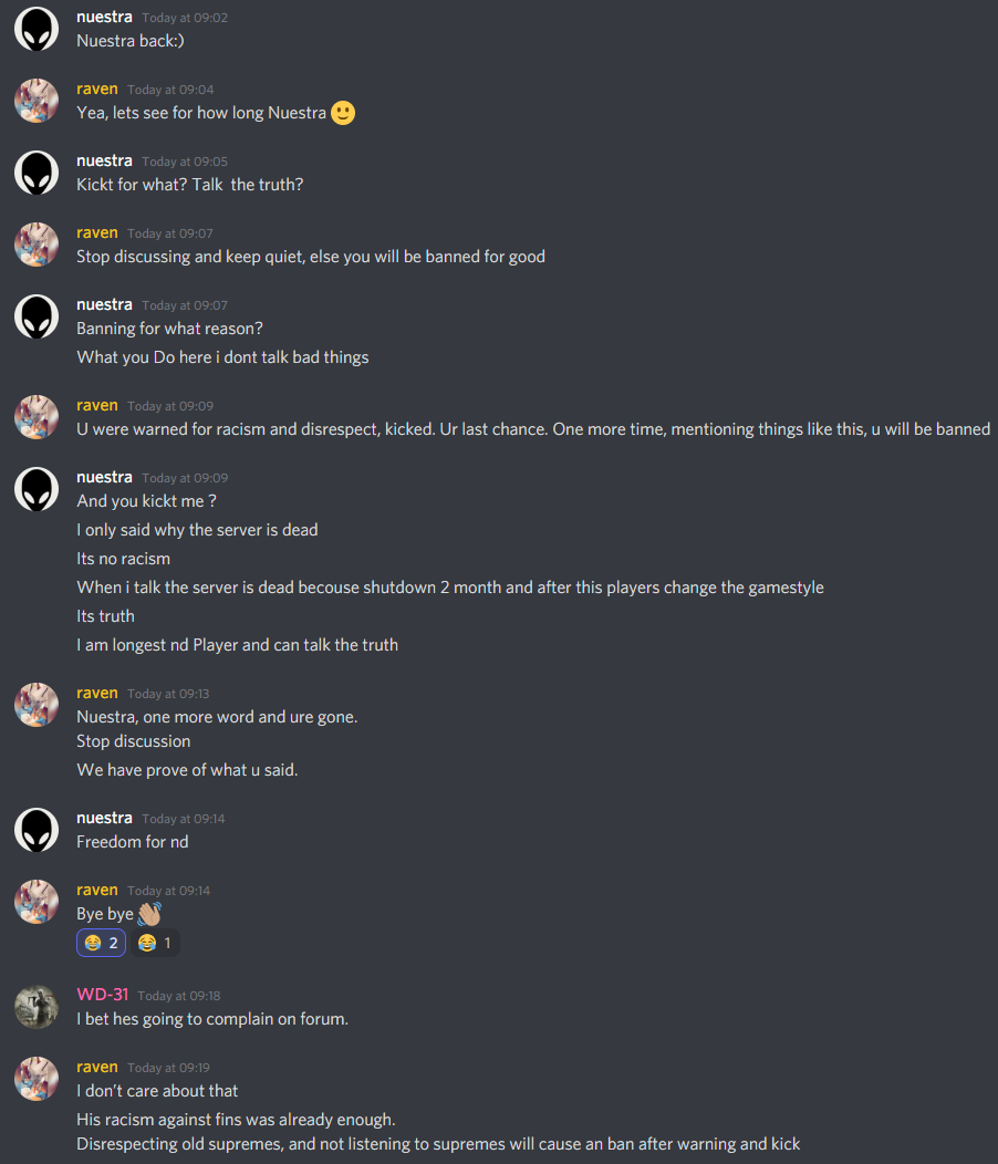 Inappropriate behavior from staff member Raven on Discord (archived by ...