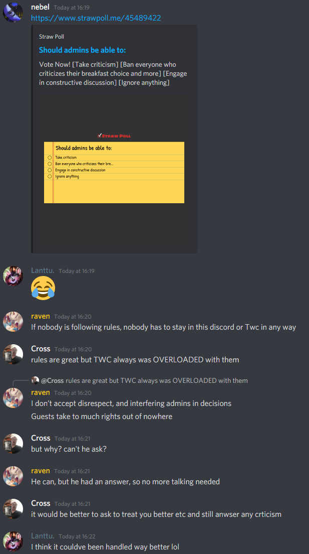 Inappropriate behavior from staff member Raven on Discord (archived by ...